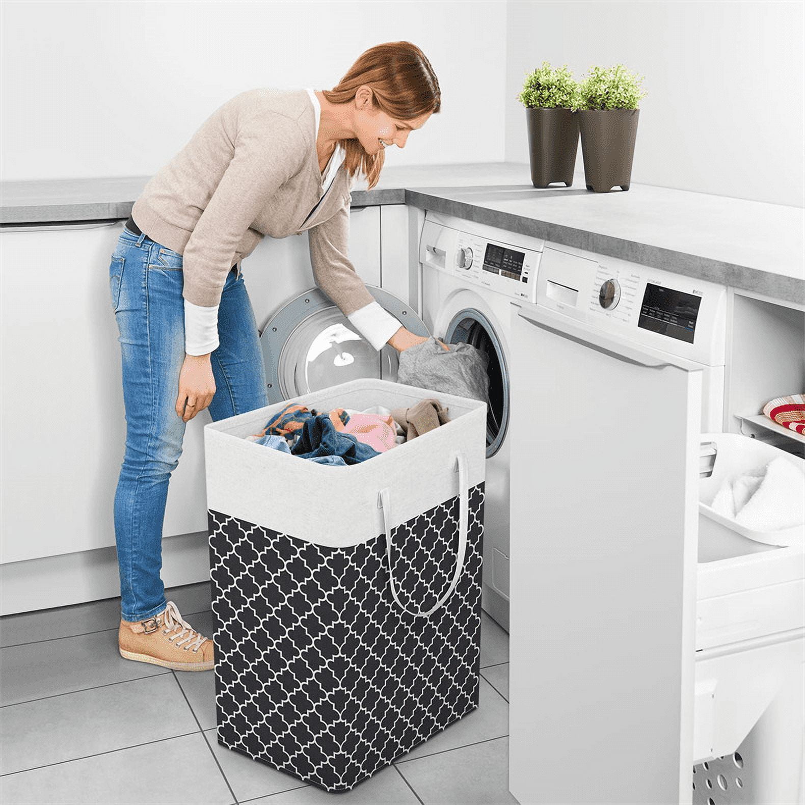 Visaccy 82L Freestanding Laundry Hamper with Handle, Collapsible Fabric ...