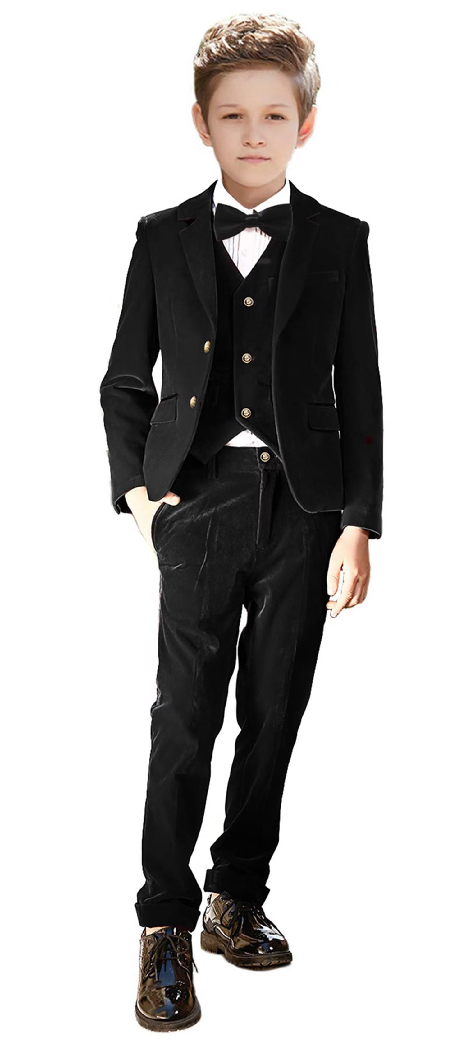 Visaccy Boy Suits 5 Pieces Outfit Set Boys Velvet Suit Blazer Vest ...