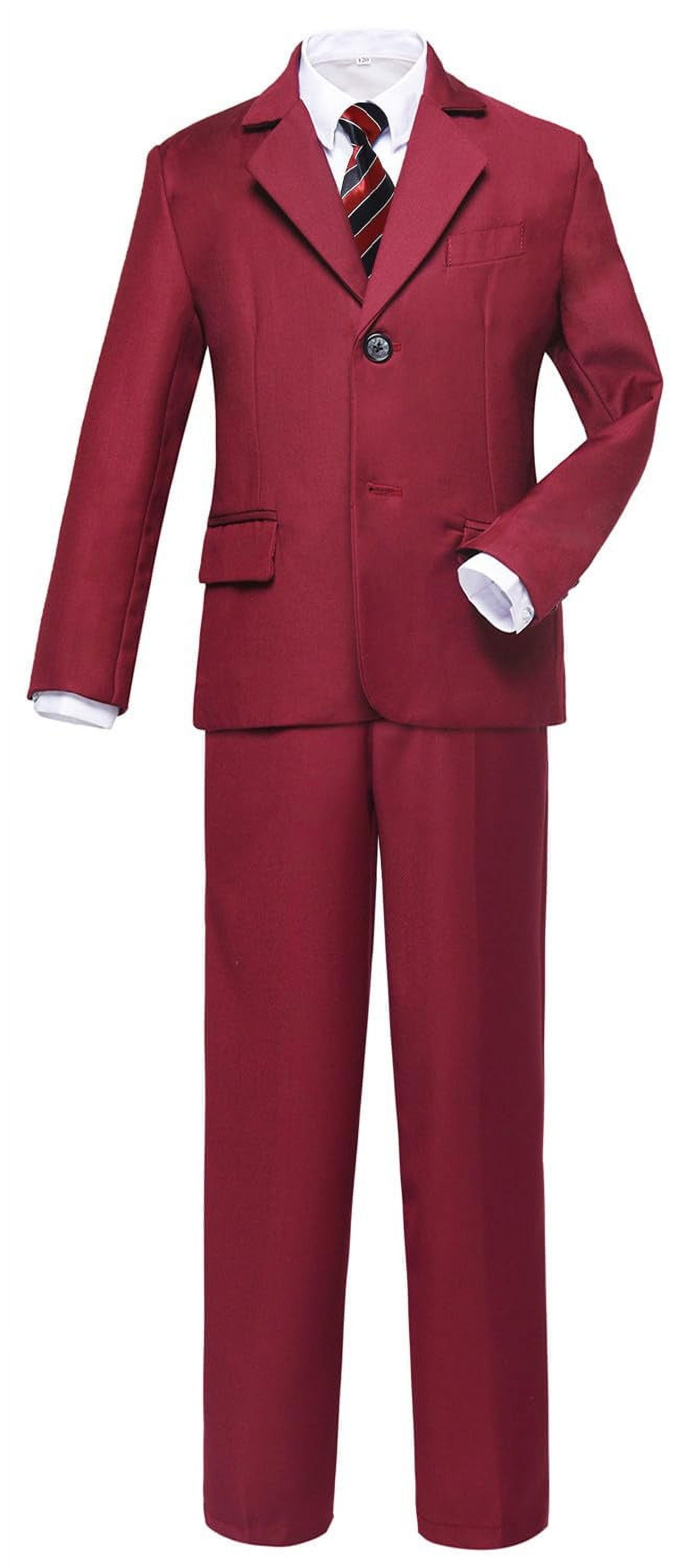 Visaccy Boys Burgundy Suits Slim Fit Dress Clothes Ring Bearer Outfit ...