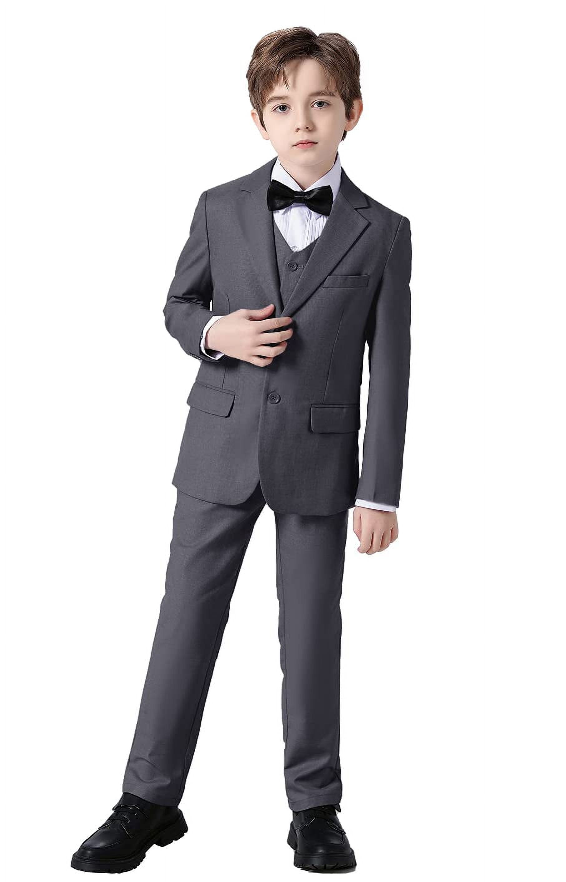 Visaccy Boys Formal Suit Set Slim Fit Gray Boy Suit Wedding Suit Ring ...