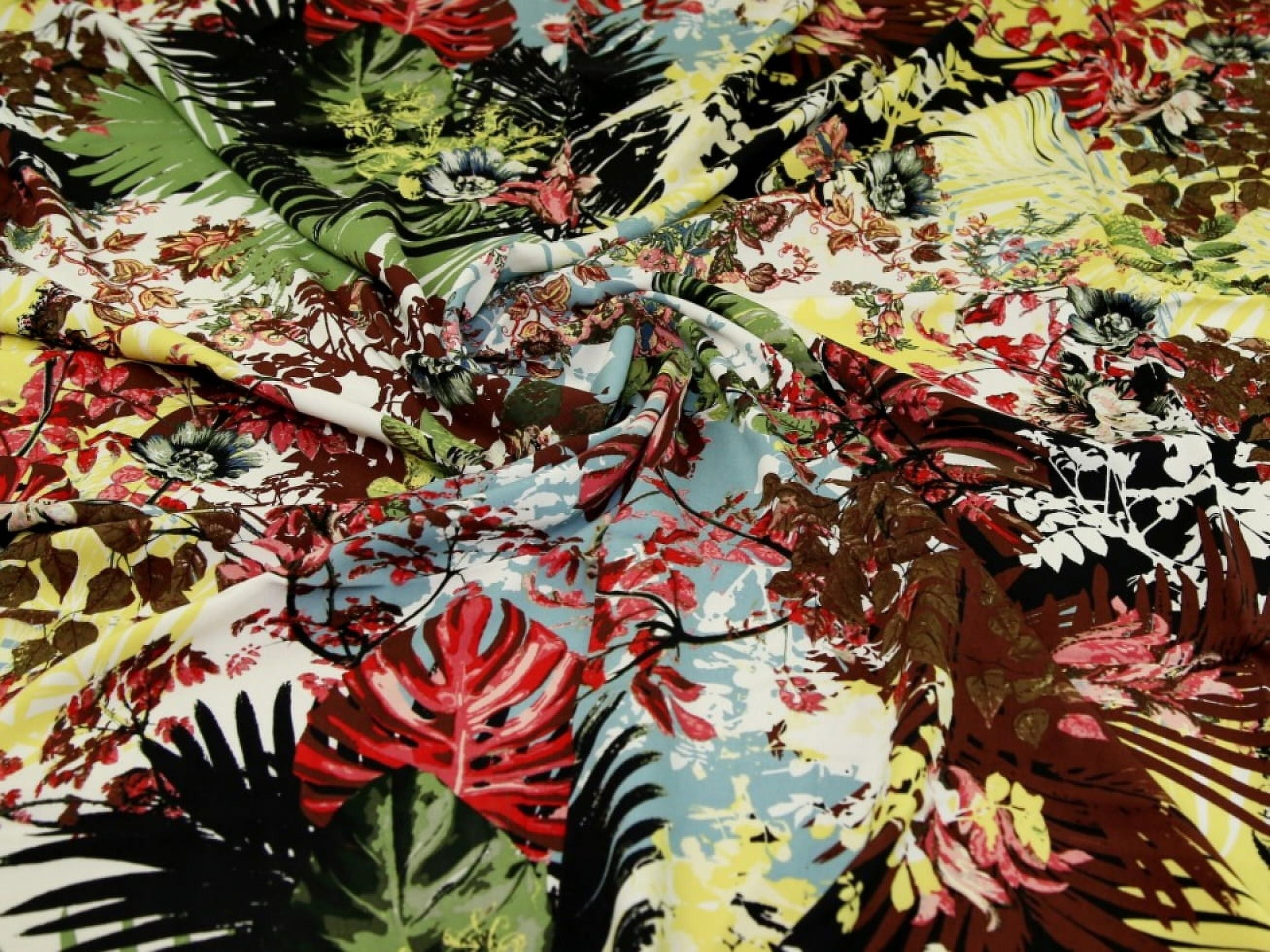 Viscose Challis Dress Fabric Multicoloured Plants, Flowers - per yard ...