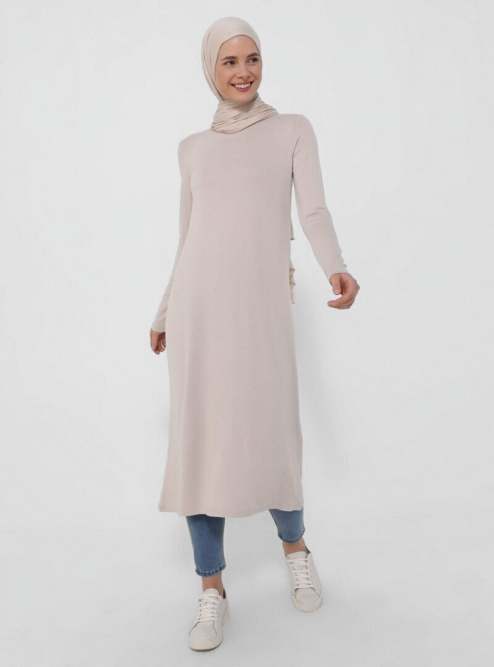 Viscose Fabric Crew-Neck Long Tunic 115 cm - Antique Stone - Refka ...