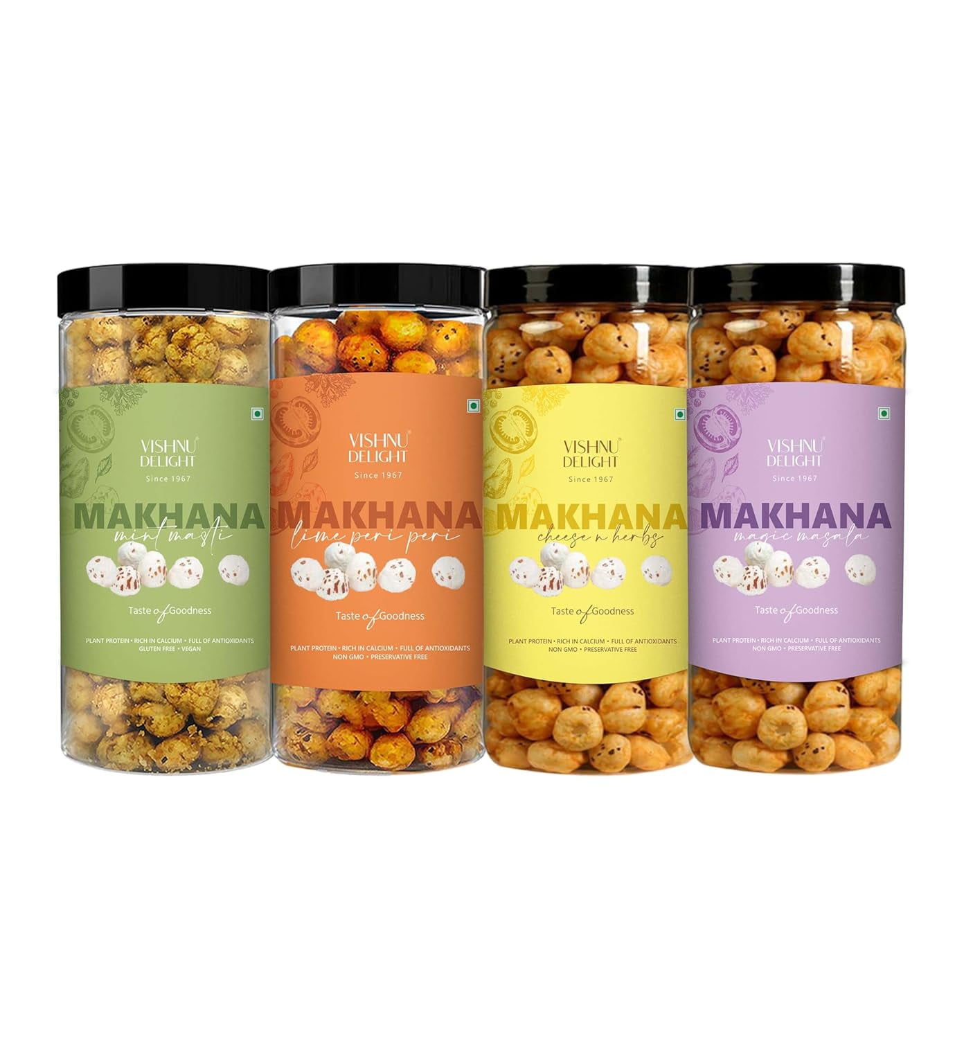 Vishnu Delight Organic Makhana Combo Pack 12.70 oz - Mint Masti, Fiery ...