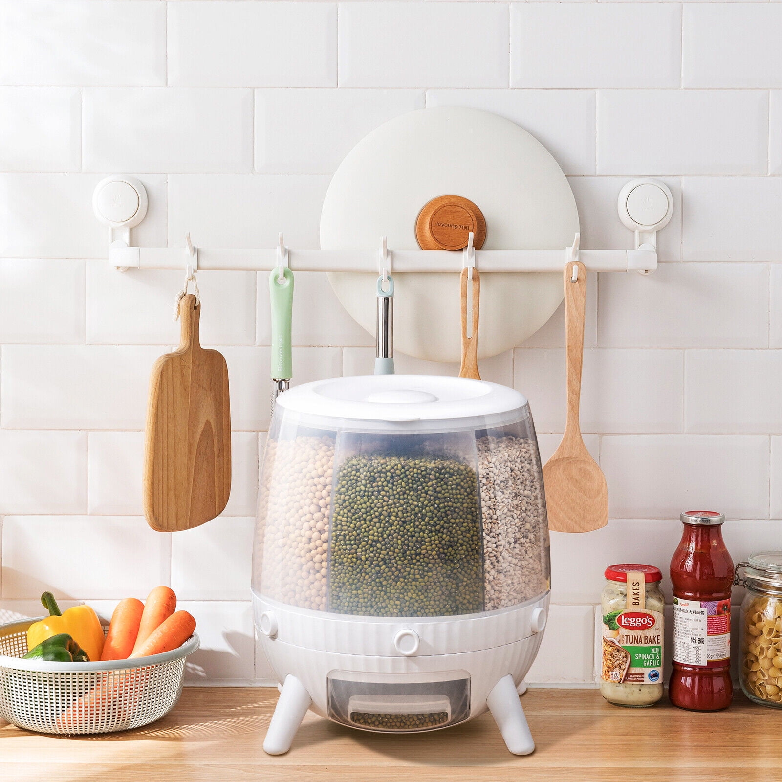 Visible Round Dry Food Dispenser, 6 Grid 360° Rotating PP Food Stoage ...