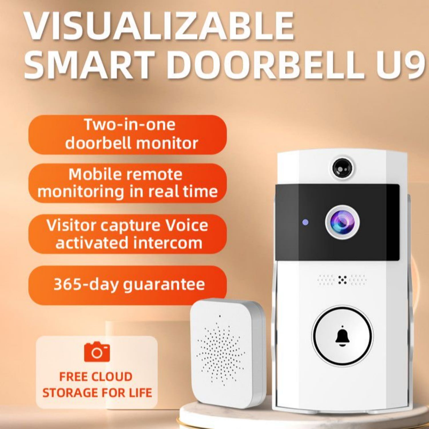 Visible intelligent doorbell, 300K camera, cell phone remote real-time monitoring, change voice ...