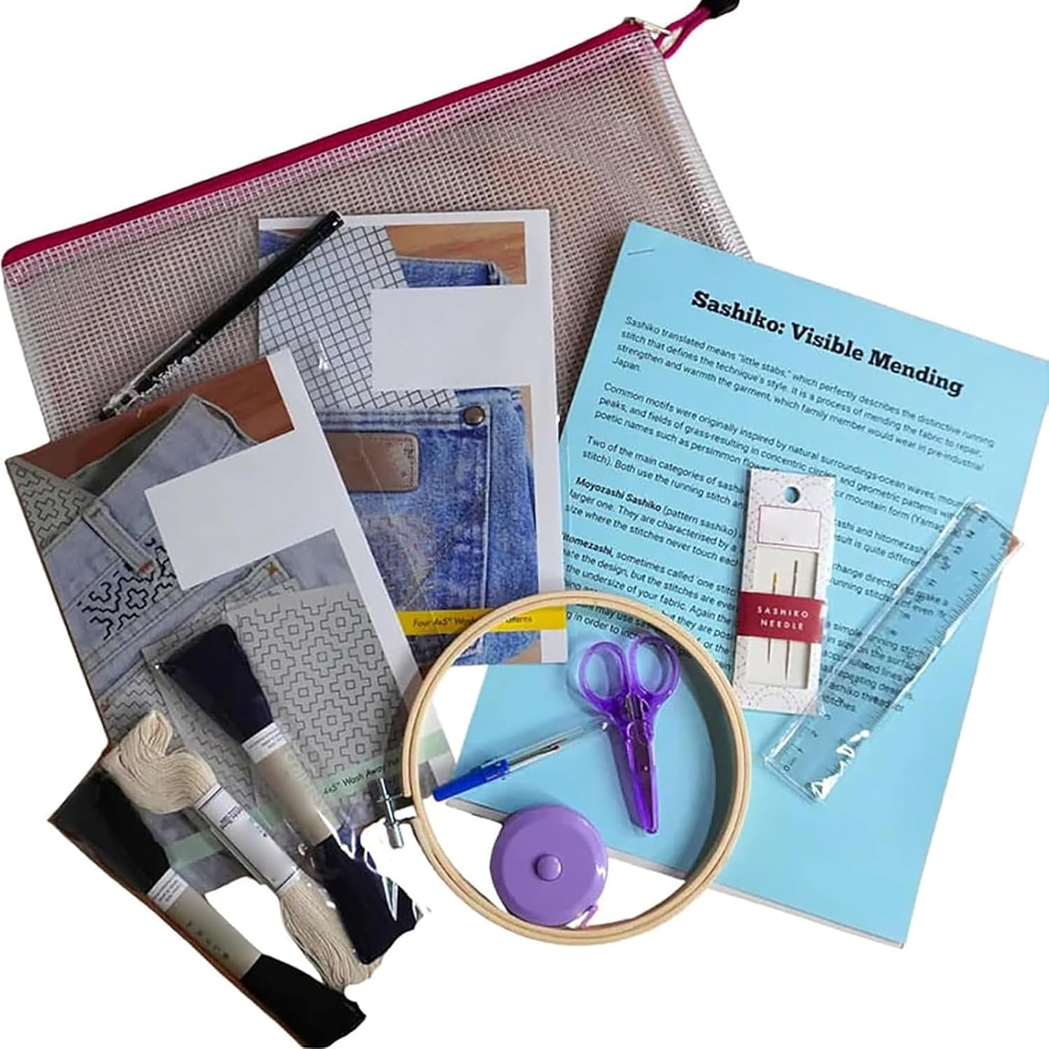 Visible mending kit with embroidery booklet & tools, Water Soluble Embroidery Transfer Patterns ...