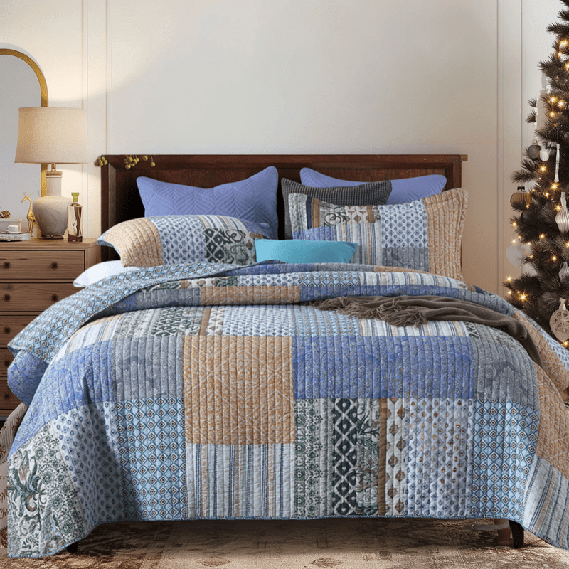 Visimisi 100%Cotton Bedspread Christmas Quilt Sets-Reversible Patchwork ...