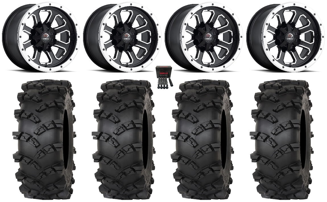 Vision Commander 14" Wheels Black 30" Outlaw M/T Tires Yamaha Viking Wolverine YXZ1000R CFMoto ...