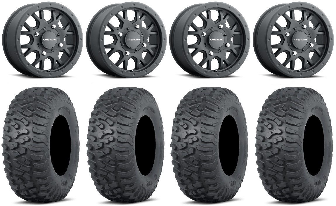 Vision Invader 14" Wheels Black 27" Terra Hook Tires Honda Rincon ...