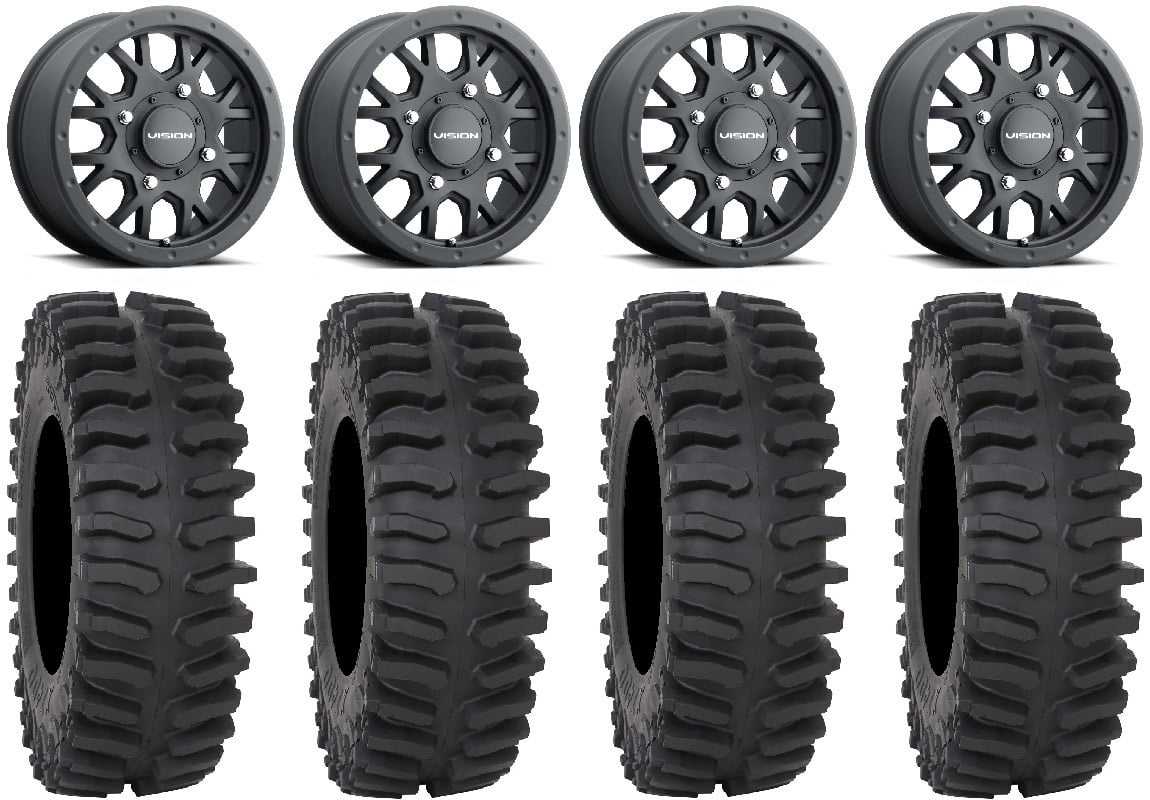 Vision Invader Black 14" Wheels 30" XT400 Tires Honda Rincon Yamaha Rhino Kawasaki Brute Force ...