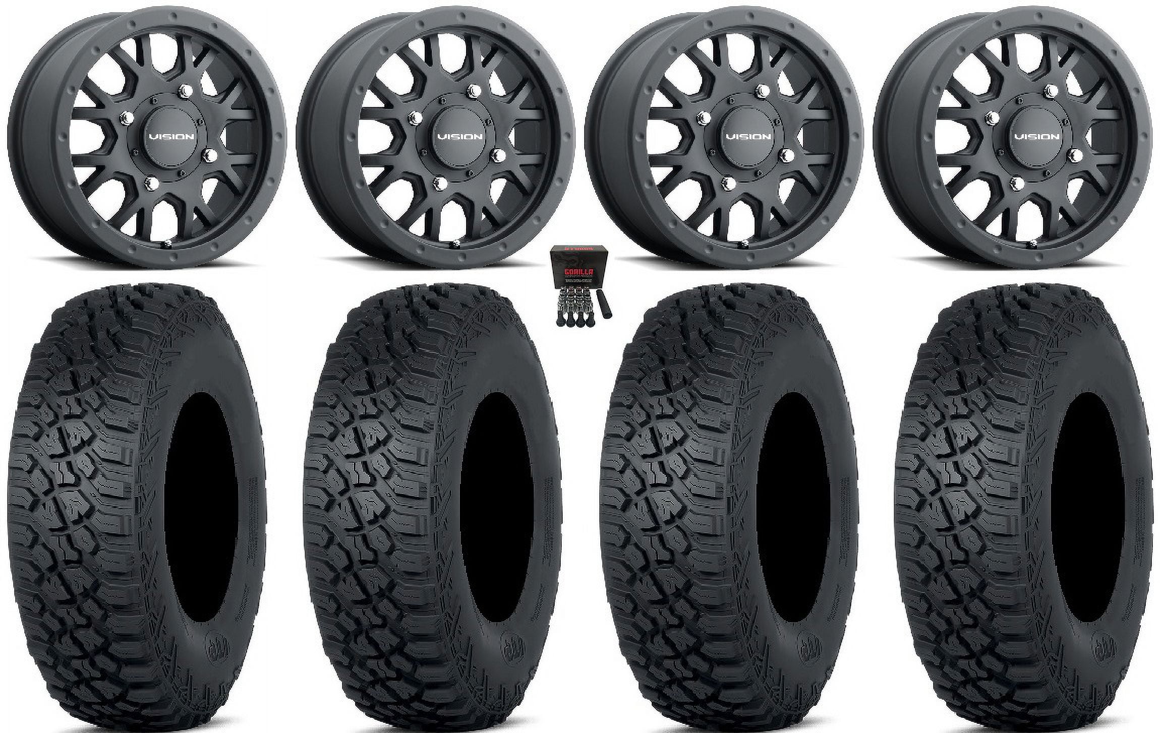 Vision Invader Black 15" Wheels 33" Tenacity XNR Tires Can-Am Commander ...