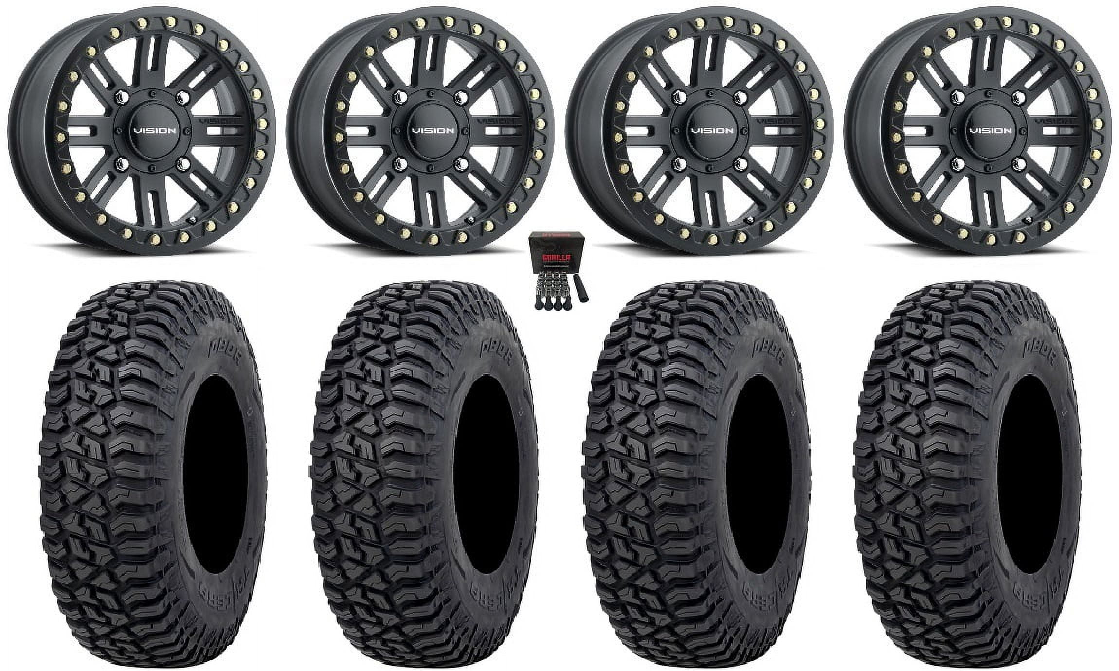 Vision Manx 2 Beadlock 15" Wheels Bk 32" Tricera Tires Sportsman RZR ...