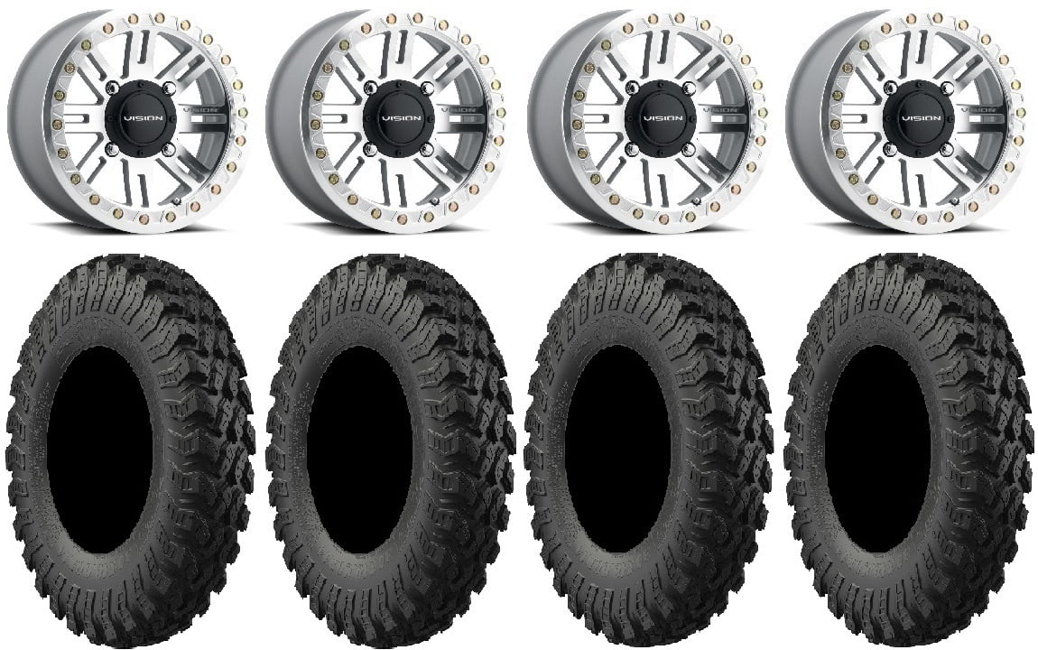 Vision Manx 2 Beadlock Machined 15" Wheels 28" MotoRally Tires Polaris ...