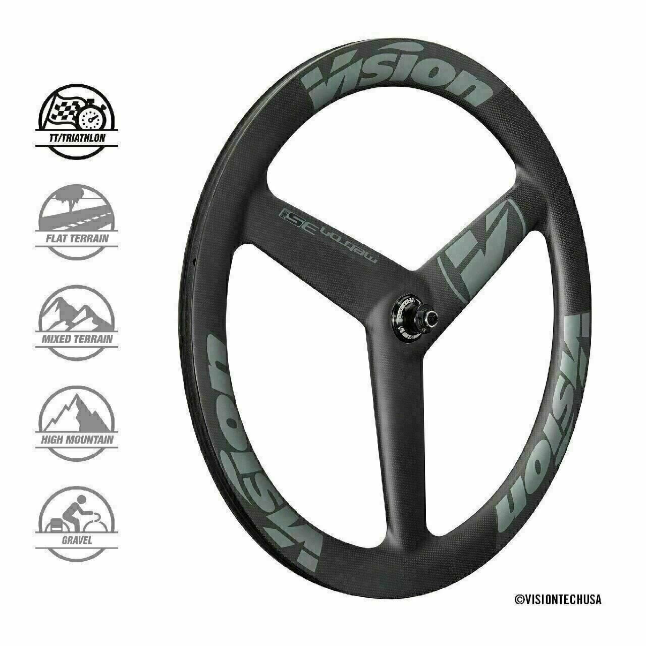 Front Wheel 3 Spoke Vision Metron Aero Triathlon Clincher Center Lock ...