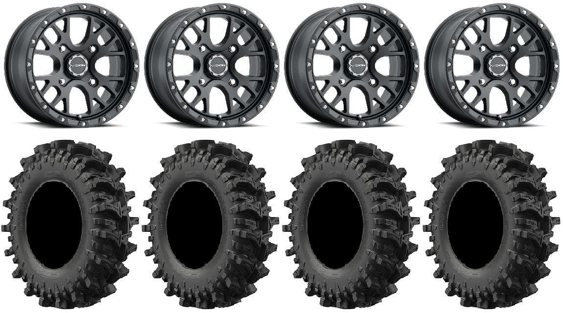 Vision Rocker Black (4+3) 14" Wheels 28" MotoSlayer Tires Yamaha Viking ...