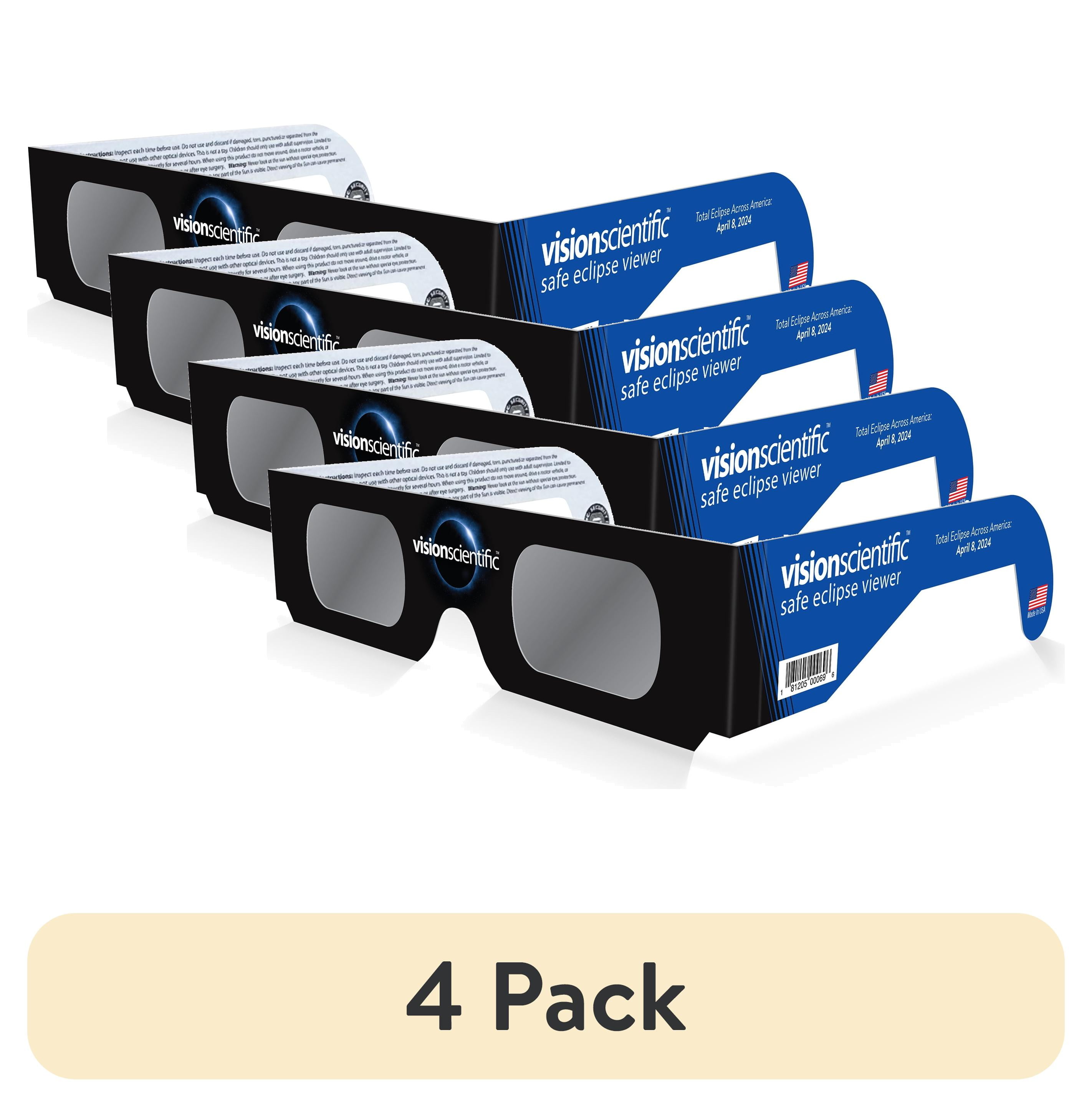 (4 pack) Vision Scientific, Safe Eclipse Viewer, Eclipse Glasses for ...