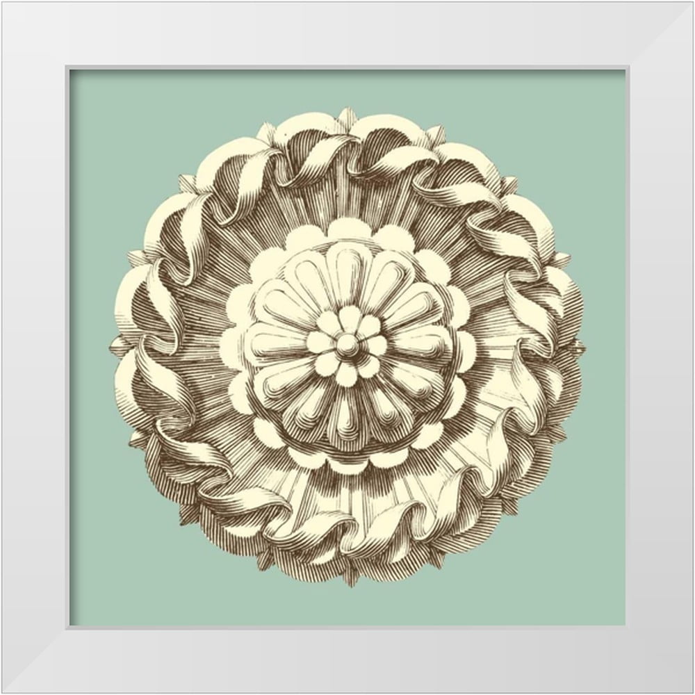 Vision Studio 15x15 White Modern Wood Framed Museum Art Print Titled - Celadon and Mocha Rosette ...