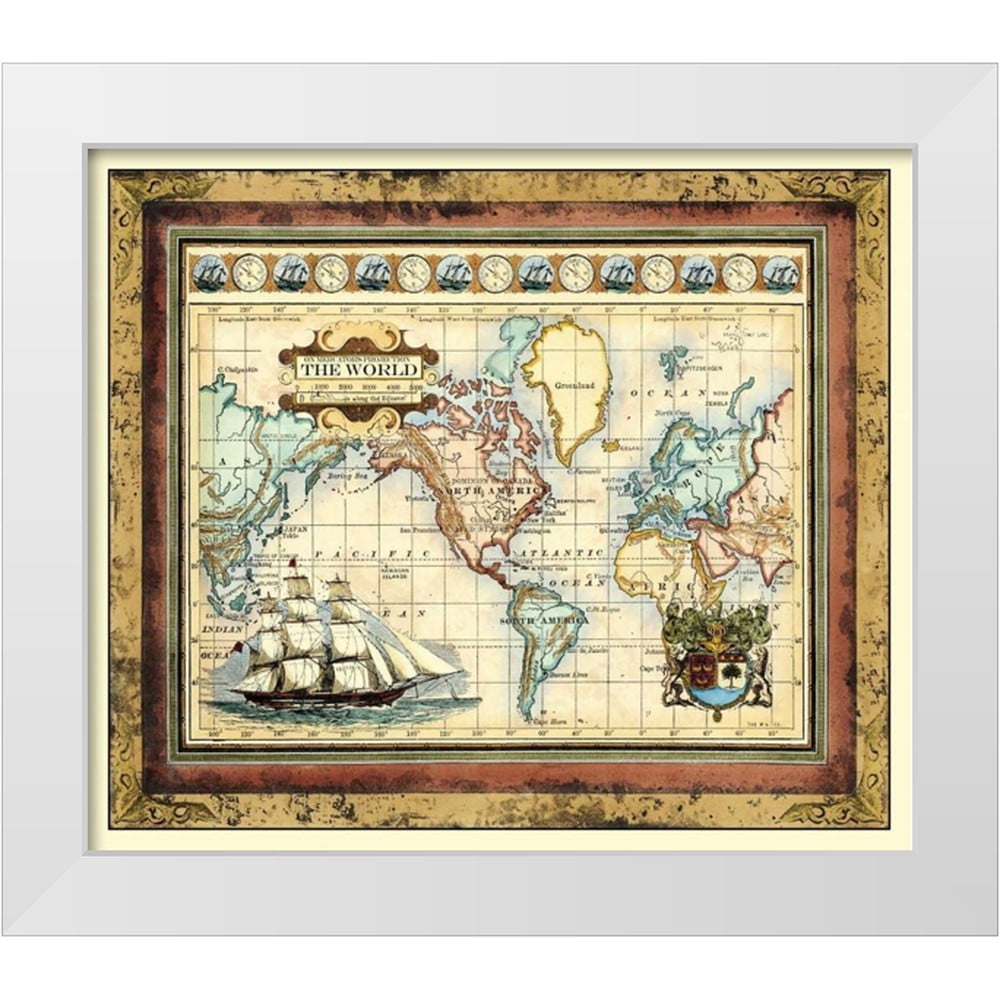 Vision Studio 23x20 White Modern Wood Framed Museum Art Print Titled - Map of the World ...