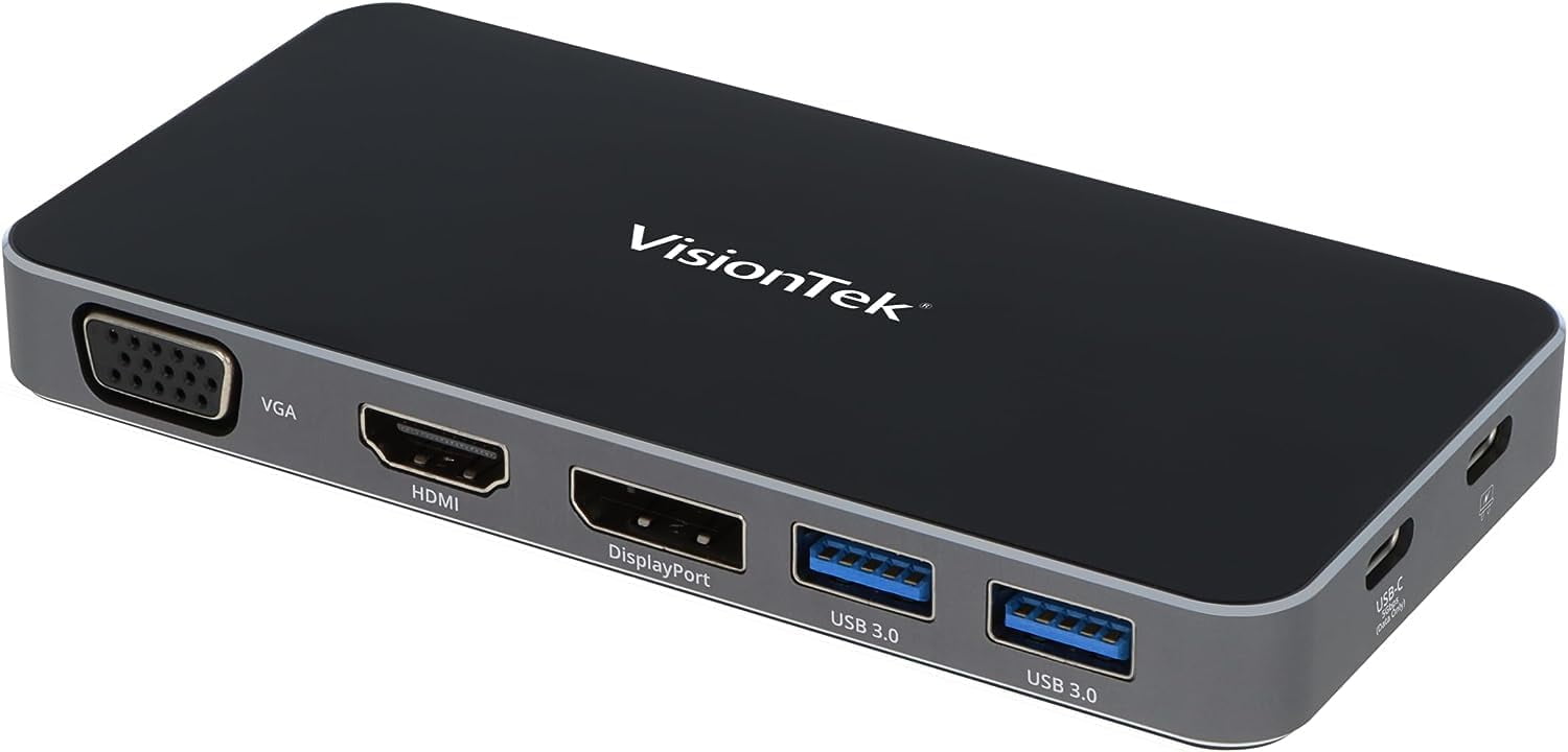 VisionTek VT210 Dual Display USB-C Docking Station with Power Passthrough - DP, HDMI, VGA, 2X ...