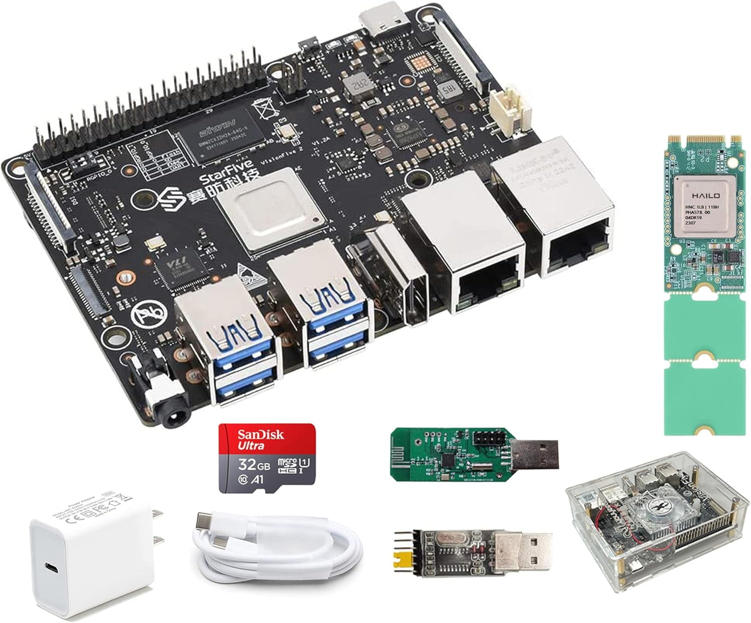 Visionfive2 Hailo RISC-V Linux AI Single Board Computer Kit, Hailo-8L M.2 AI Acceleration ...