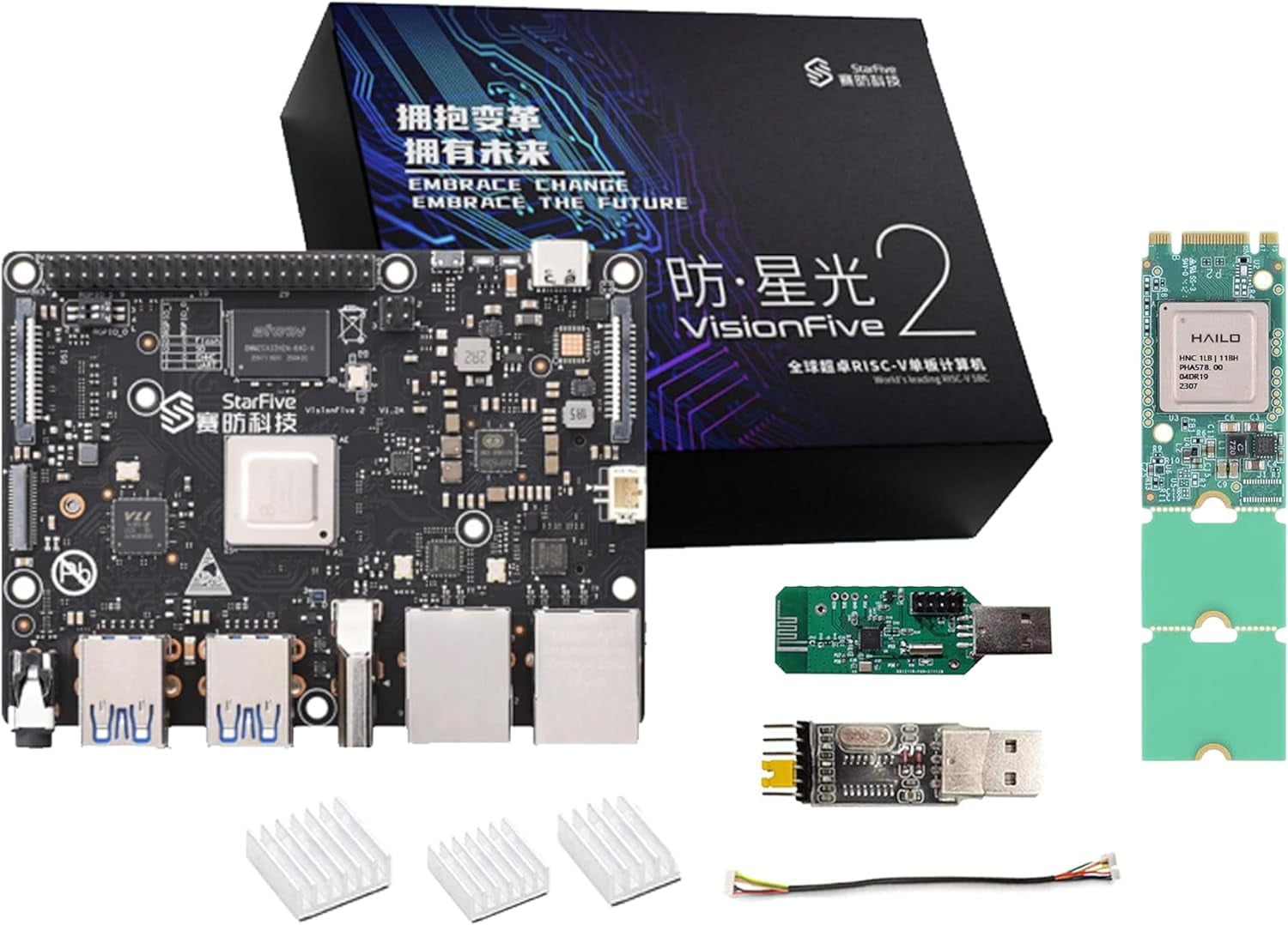 Visionfive2 Hailo RISC-V Linux AI Single Board Computer Kit, Hailo-8L M.2 AI Acceleration ...