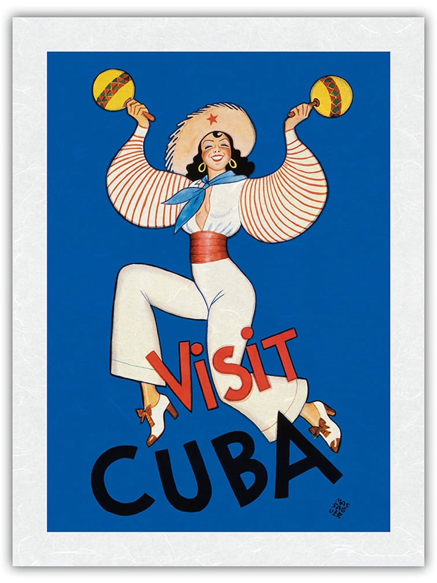 Visit Cuba - Native Cuban Dancer with Maracas - Vintage Travel Poster ...