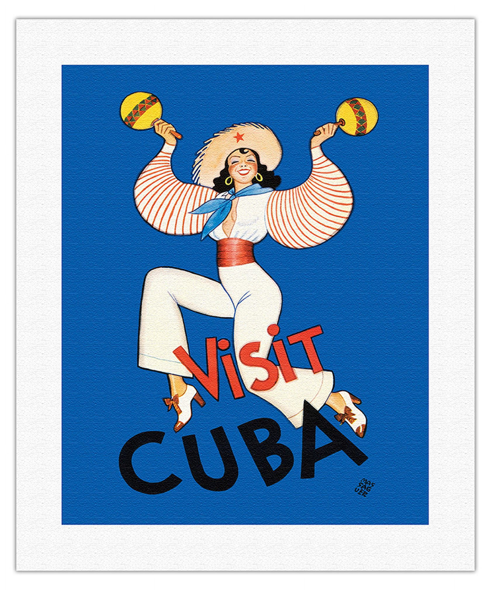 Visit Cuba - Native Cuban Dancer with Maracas - Vintage Travel Poster ...