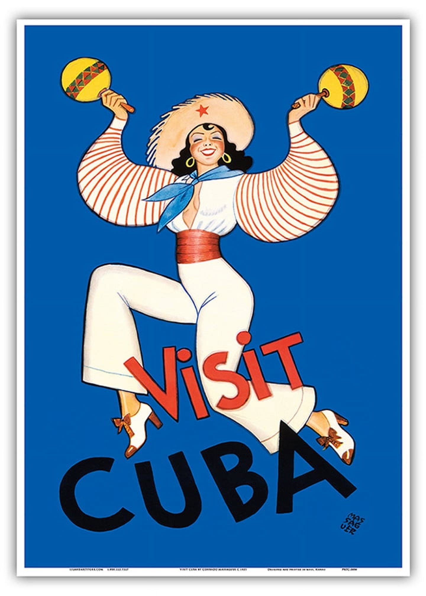 Visit Cuba - Native Cuban Dancer with Maracas - Vintage Travel Poster ...