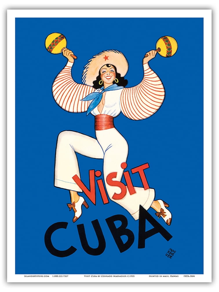 Visit Cuba - Native Cuban Dancer with Maracas - Vintage Travel Poster ...