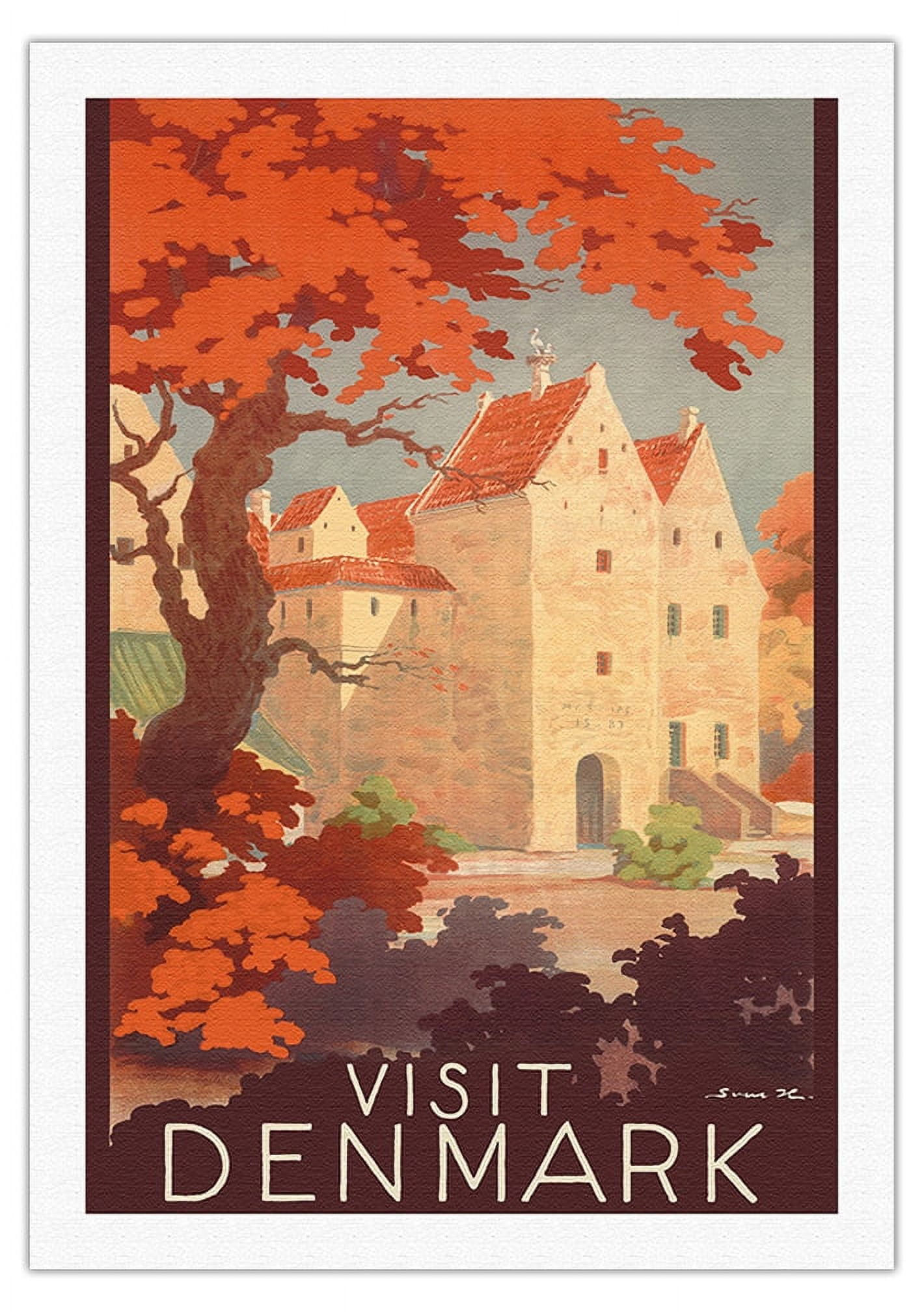 Visit Denmark - The Old Castle of Spøttrup - Vintage Travel Poster by ...