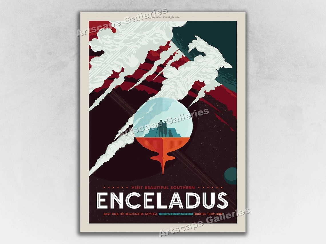 Visit Enceladus One of Saturns Moons Outer Space Exploration Retro ...