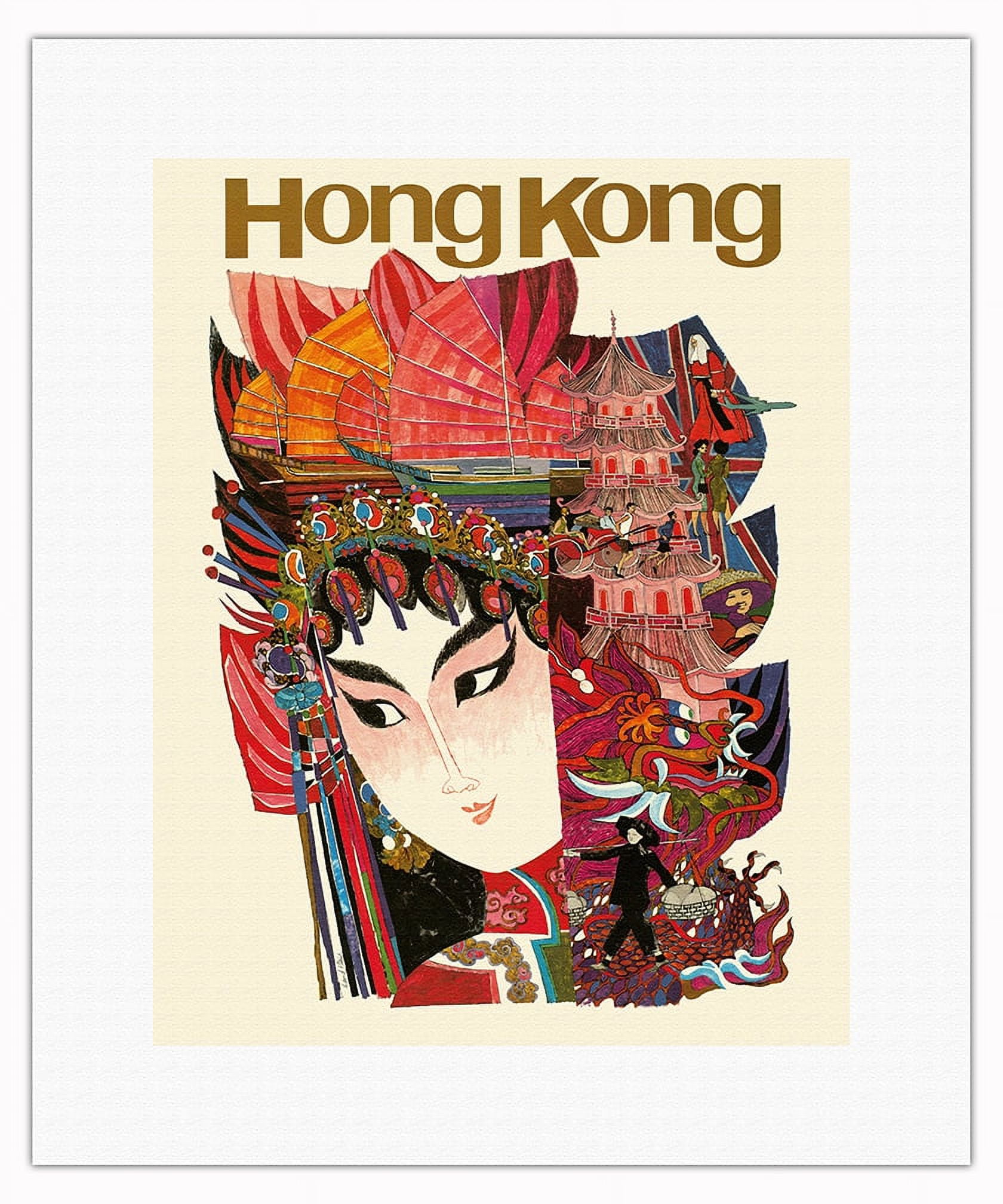 Visit Hong Kong - Vintage Travel Poster by David Klein c.1960s - Fine ...