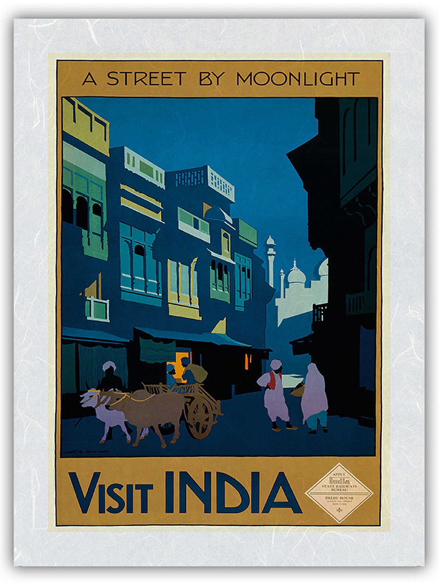 Visit India - A Street by Moonlight - Street Scene with Ox Cart ...