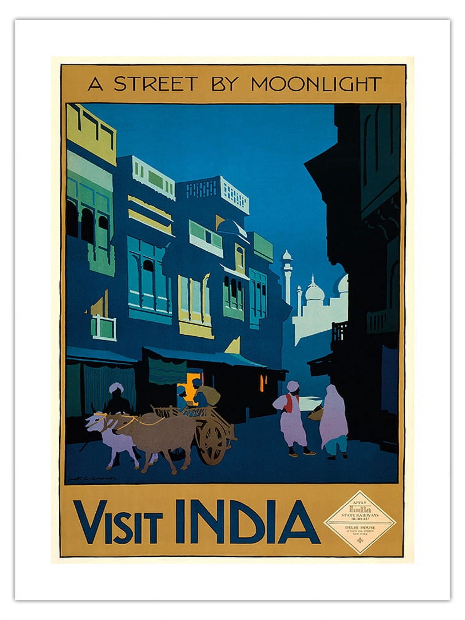 Visit India - A Street by Moonlight - Street Scene with Ox Cart ...