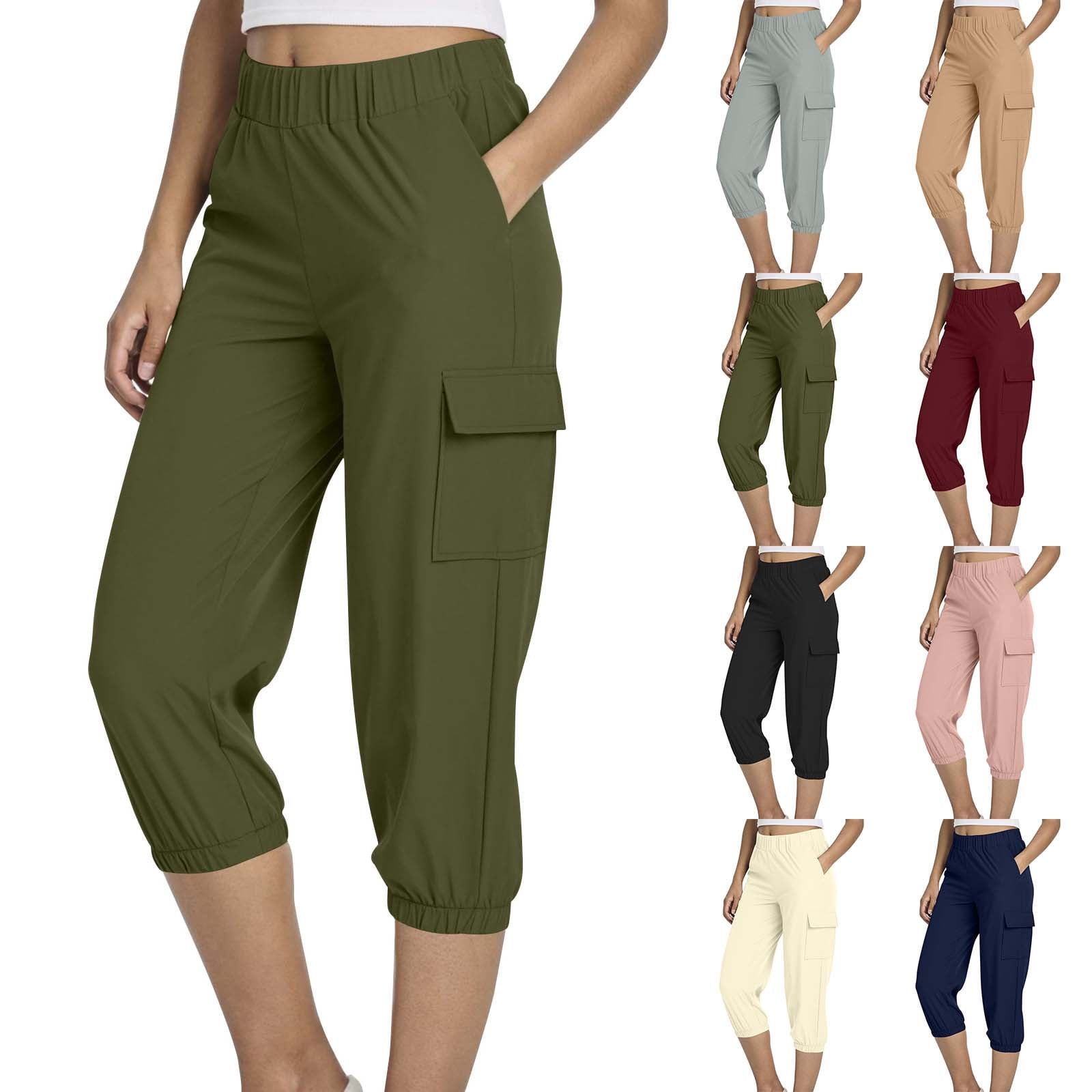 Visit the JURANMO Store Womens Elastic Hem Capri Pants High Waist ...