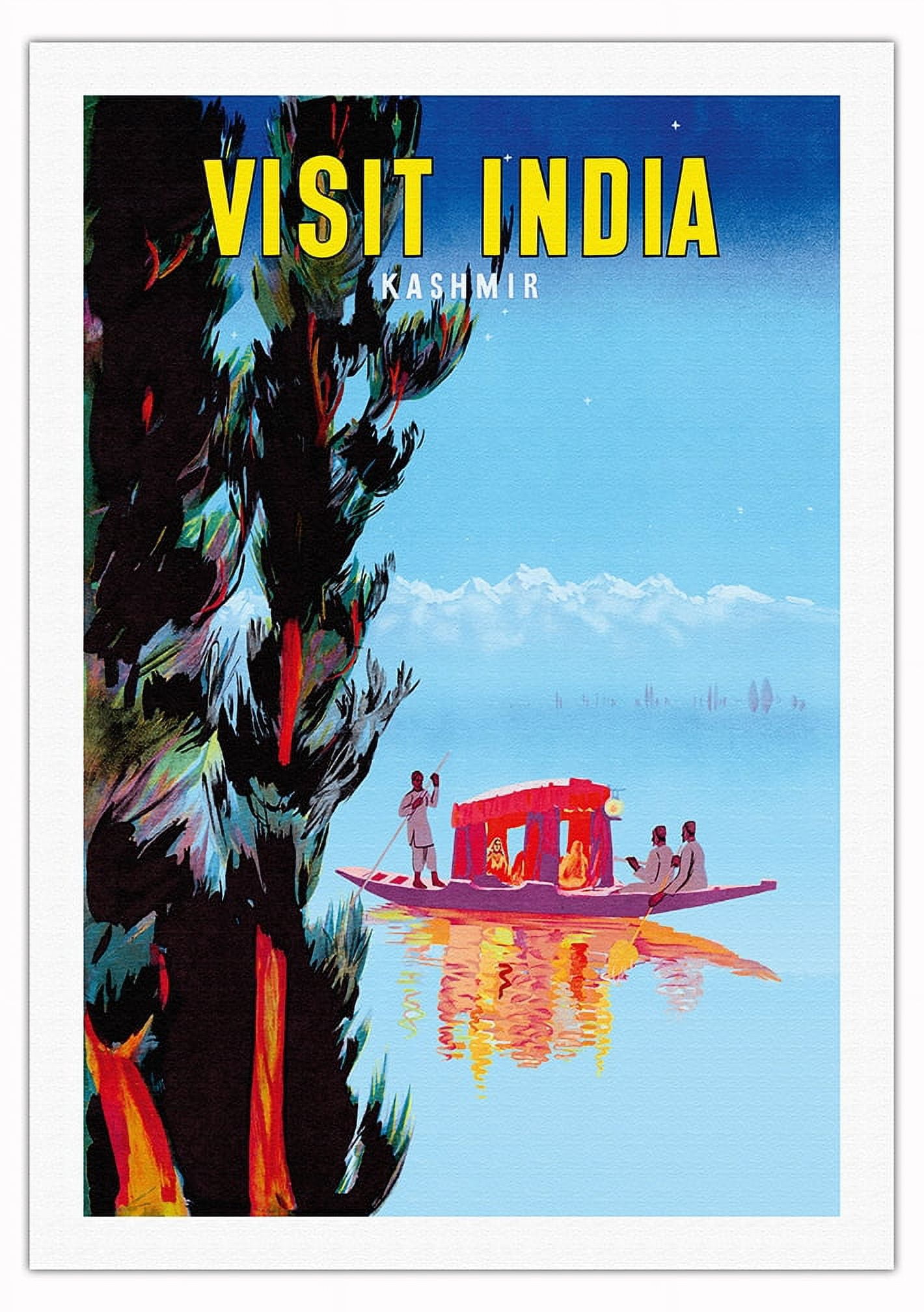 Visit Kashmir India - Vintage Travel Poster c.1950 - Fine Art Rolled ...