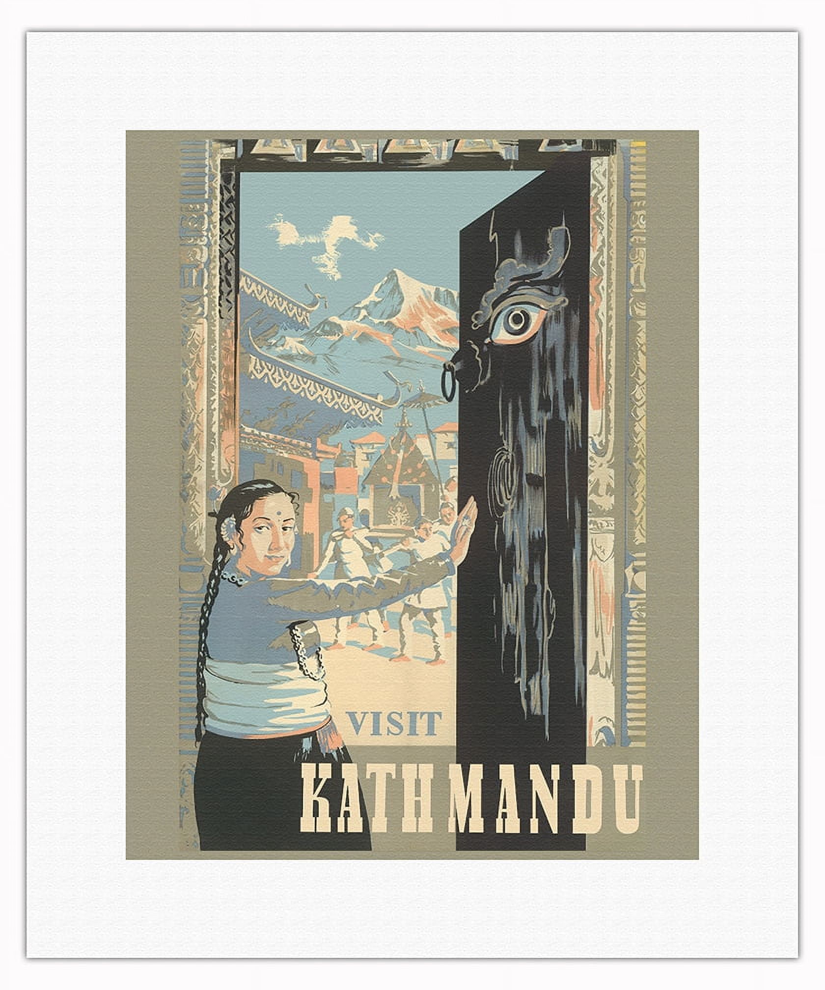 Visit Kathmandu Nepal - Vintage Travel Poster c.1973 - Fine Art Rolled ...