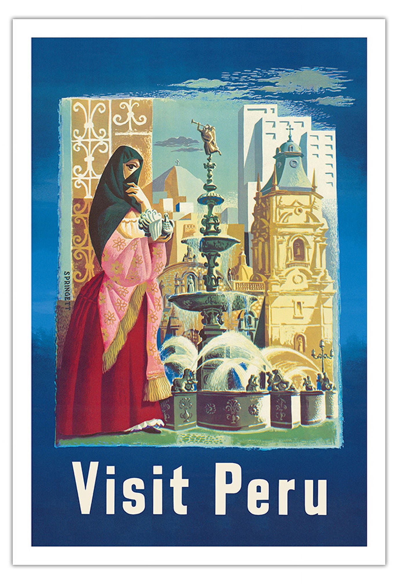 Visit Lima Peru - South America - Vintage Travel Poster by Springett c ...