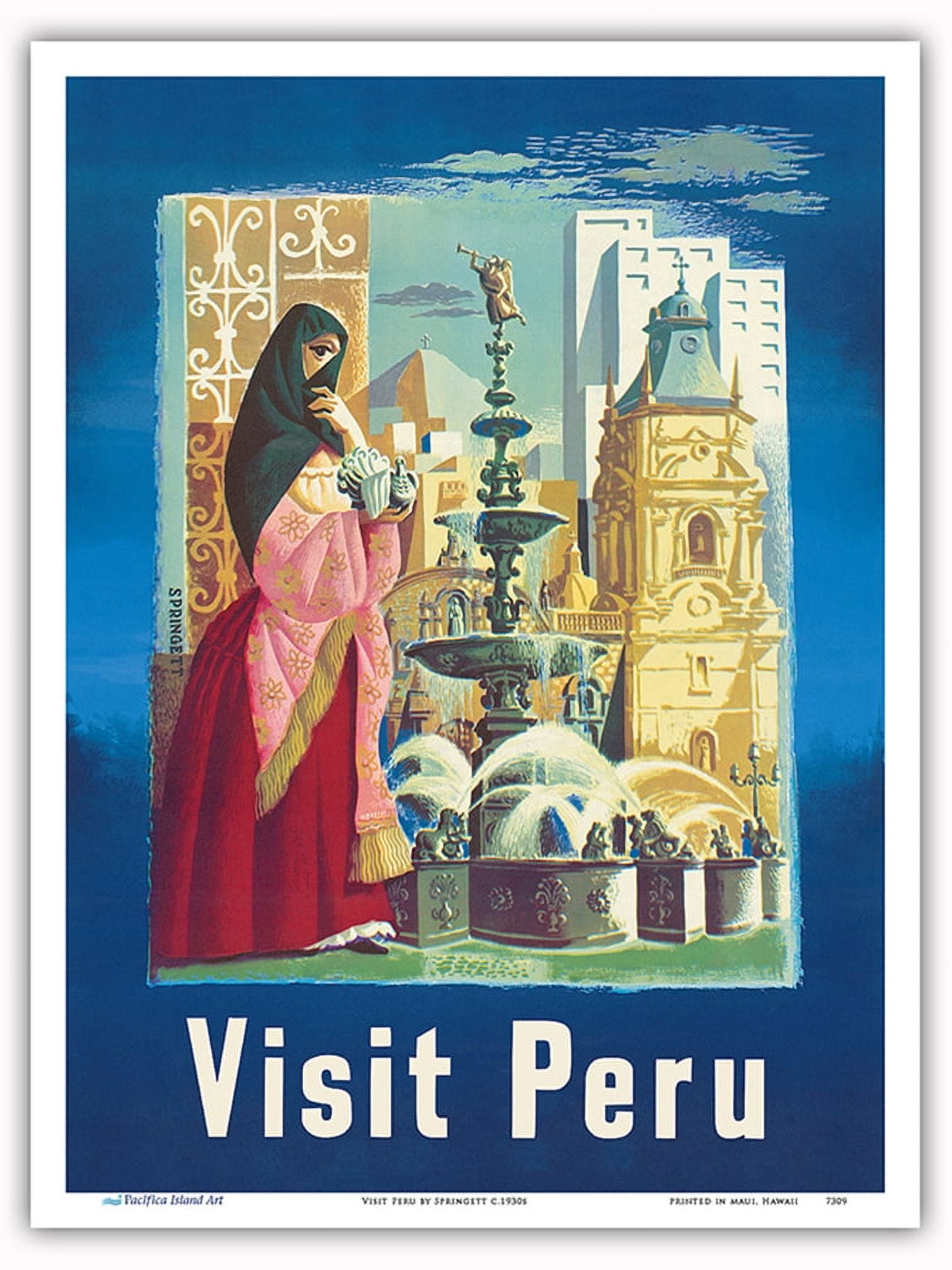Visit Lima Peru - South America - Vintage Travel Poster by Springett c ...
