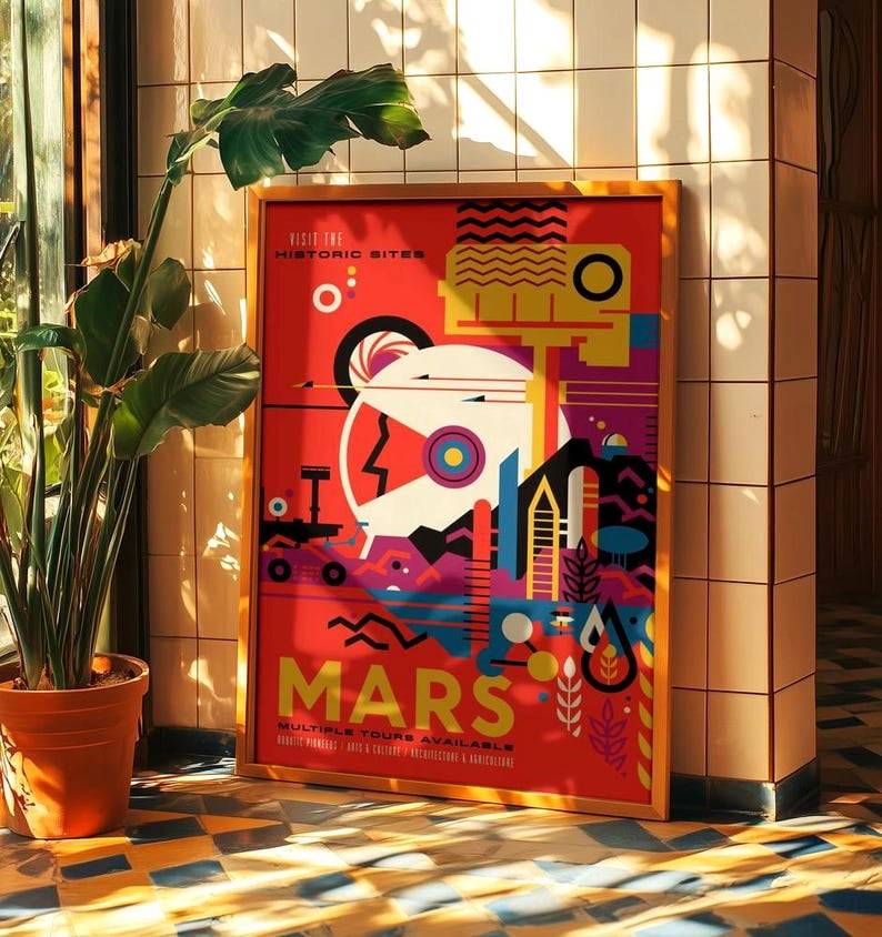 Visit Mars | Retro Futurism | NASA Poster | Surreal Decor | Cosmic ...