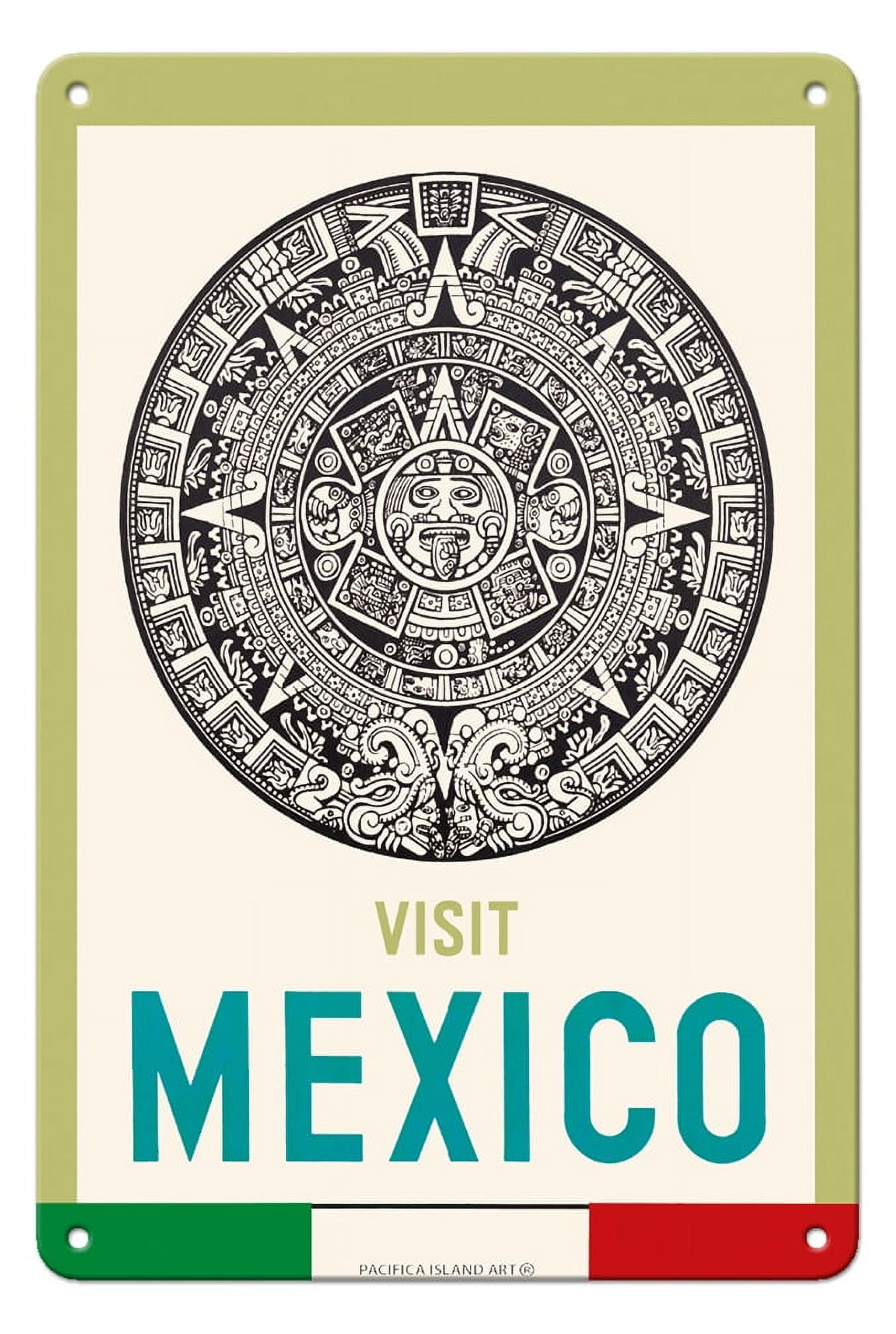 Visit Mexico - Aztec Calendar Disk - Vintage Travel Poster c.1968 - 8 x ...