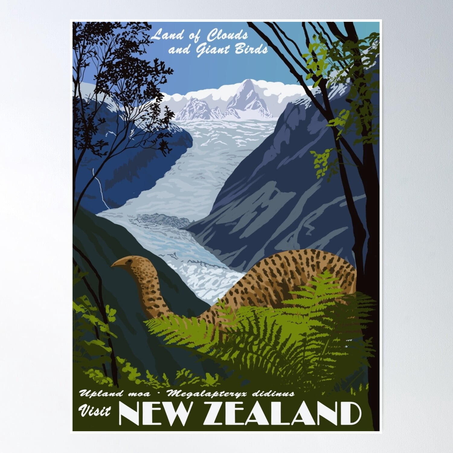 Visit New Zealand Upland Moa Retro Poster Wall Art, Modern Wall Decor ...