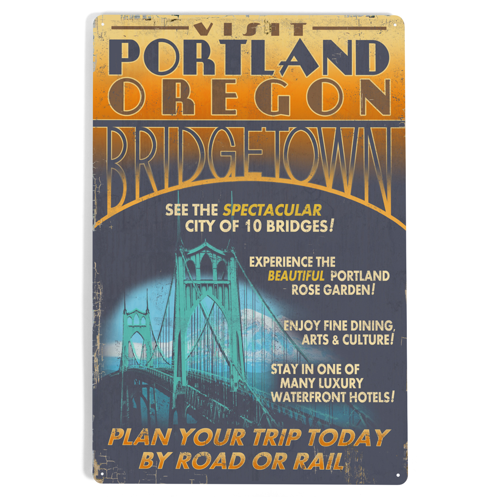 Visit Portland, Oregon, Bridgetown Sign (12x18 Aluminum Art, Indoor ...