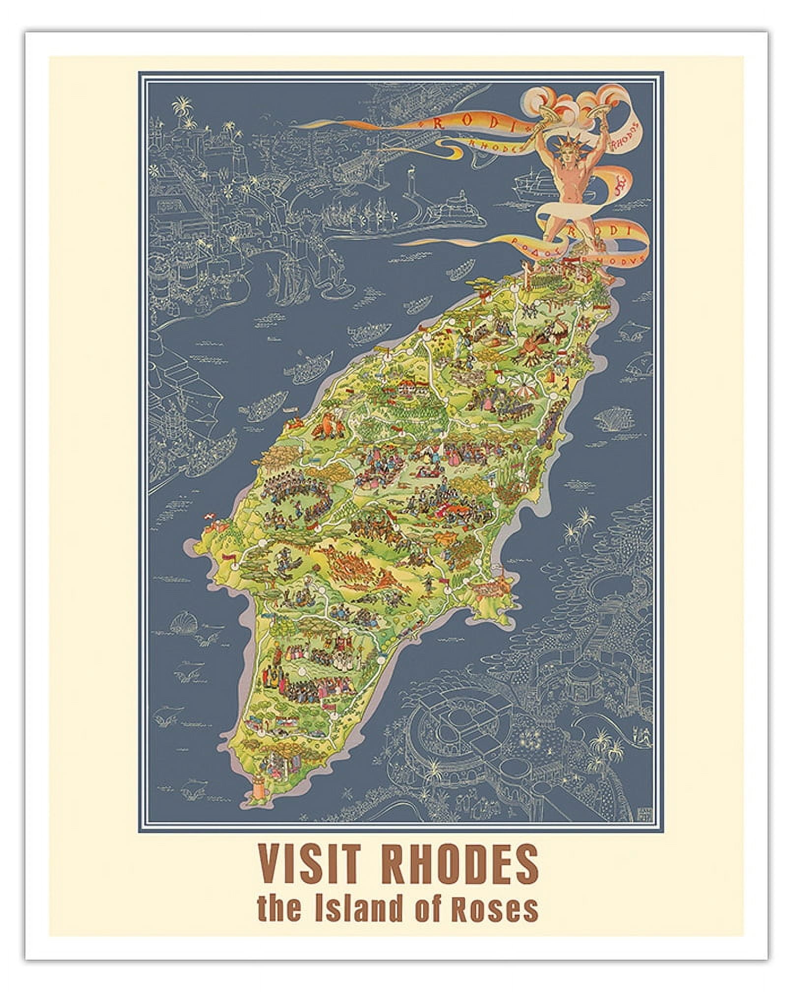 Visit Rhodes Greece - The Island of Roses - Vintage Travel Poster by ...