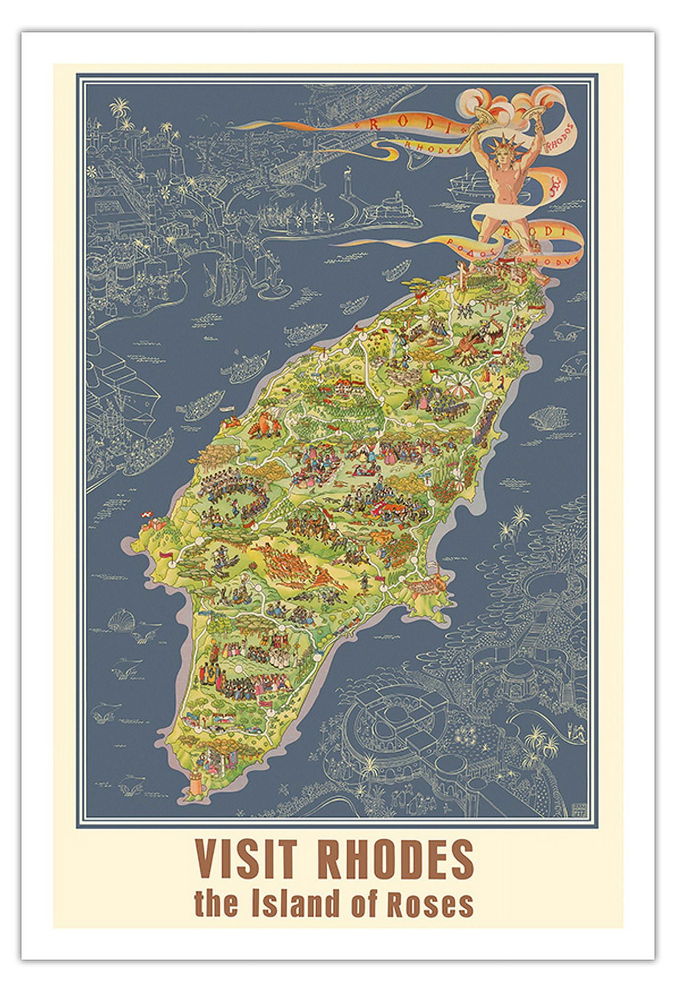 Visit Rhodes Greece - The Island of Roses - Vintage Travel Poster by ...