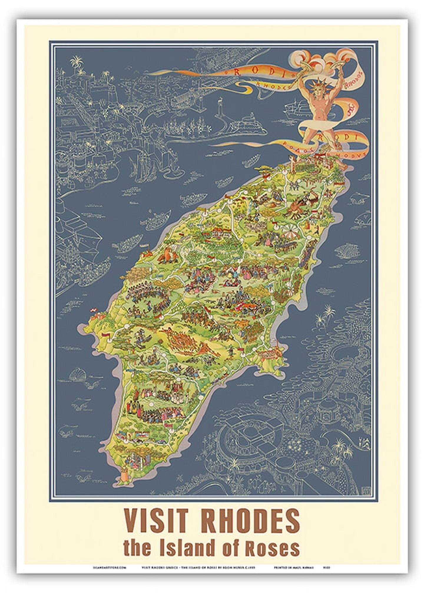 Visit Rhodes Greece - The Island of Roses - Vintage Travel Poster by ...