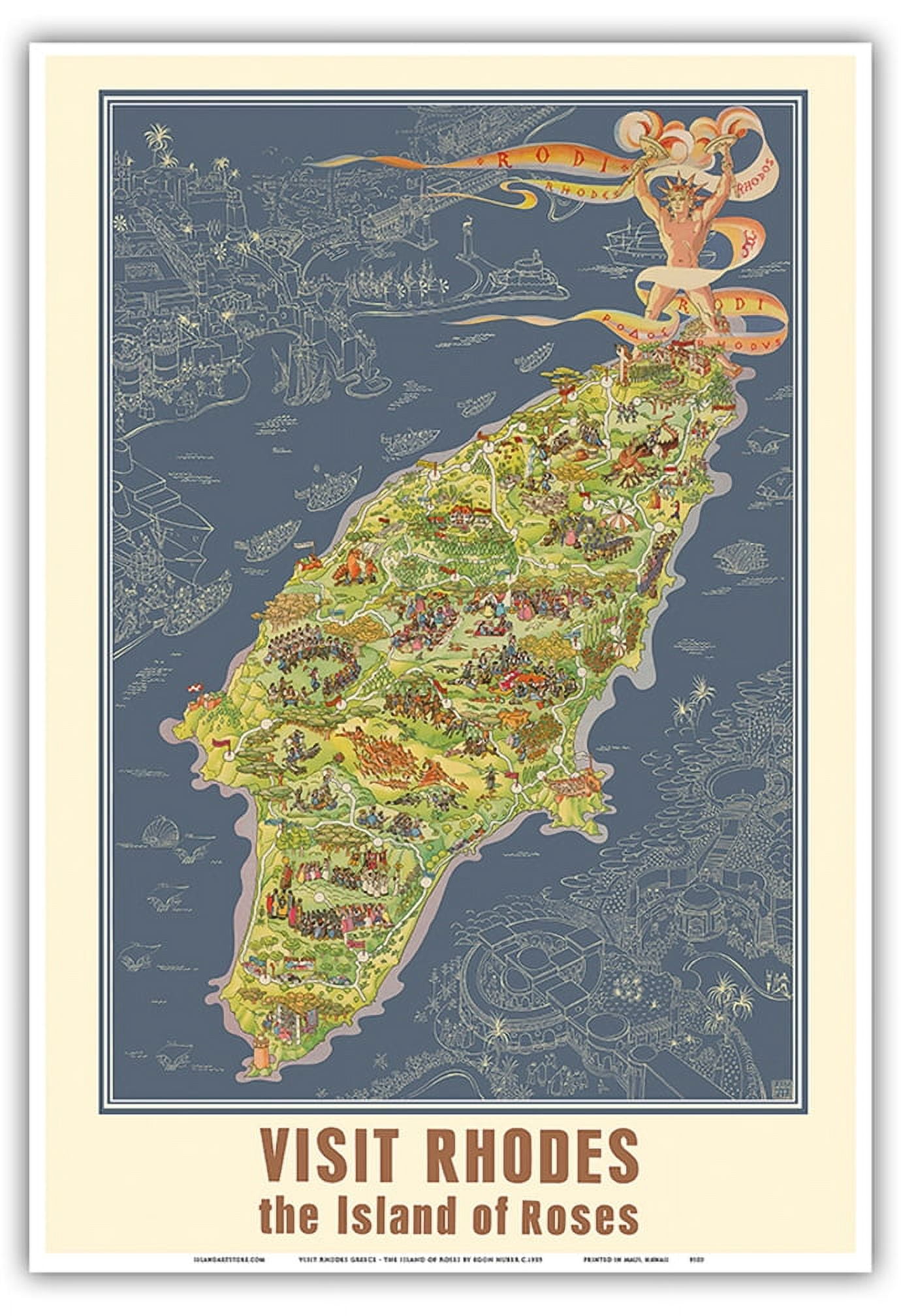 Visit Rhodes Greece - The Island of Roses - Vintage Travel Poster by ...