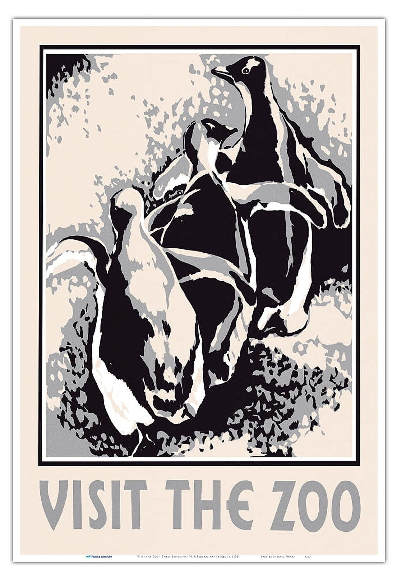 Visit the Zoo - Three Penguins - WPA Federal Art Project - Vintage ...