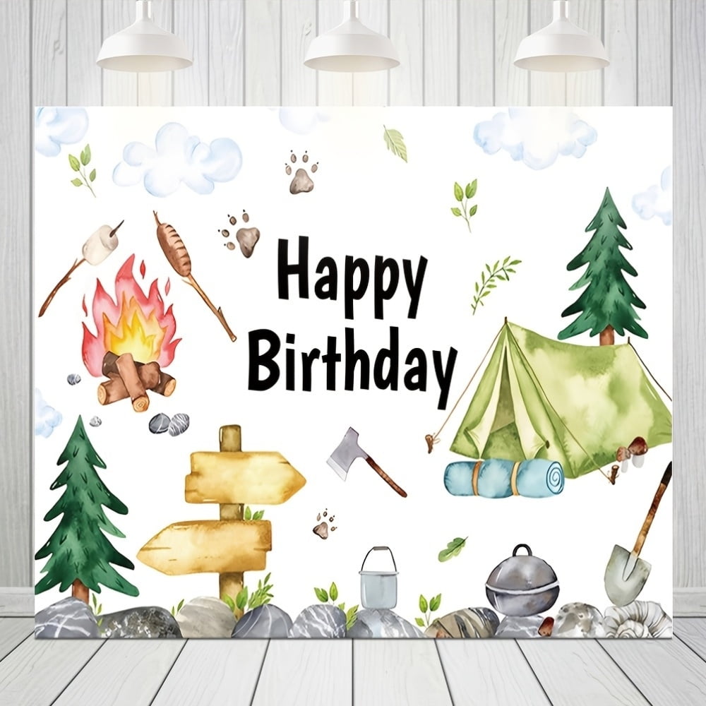 Visiting Camp Birthday Party Backdrop, Tent Campfire Camping Theme ...