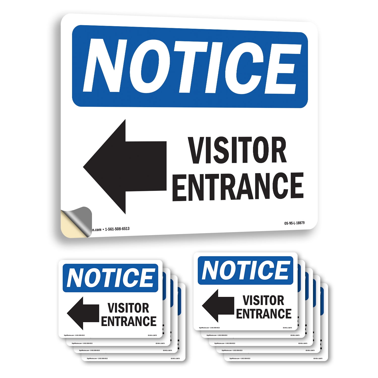 Visitor Entrance [Left Arrow] With Symbol OSHA Notice Vinyl Decal Label ...
